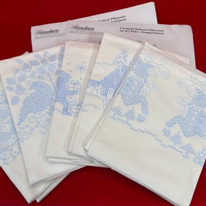 Herrschners Christmas Redwork FIVE PAIRS Pillowcases Stamped for Cross ...