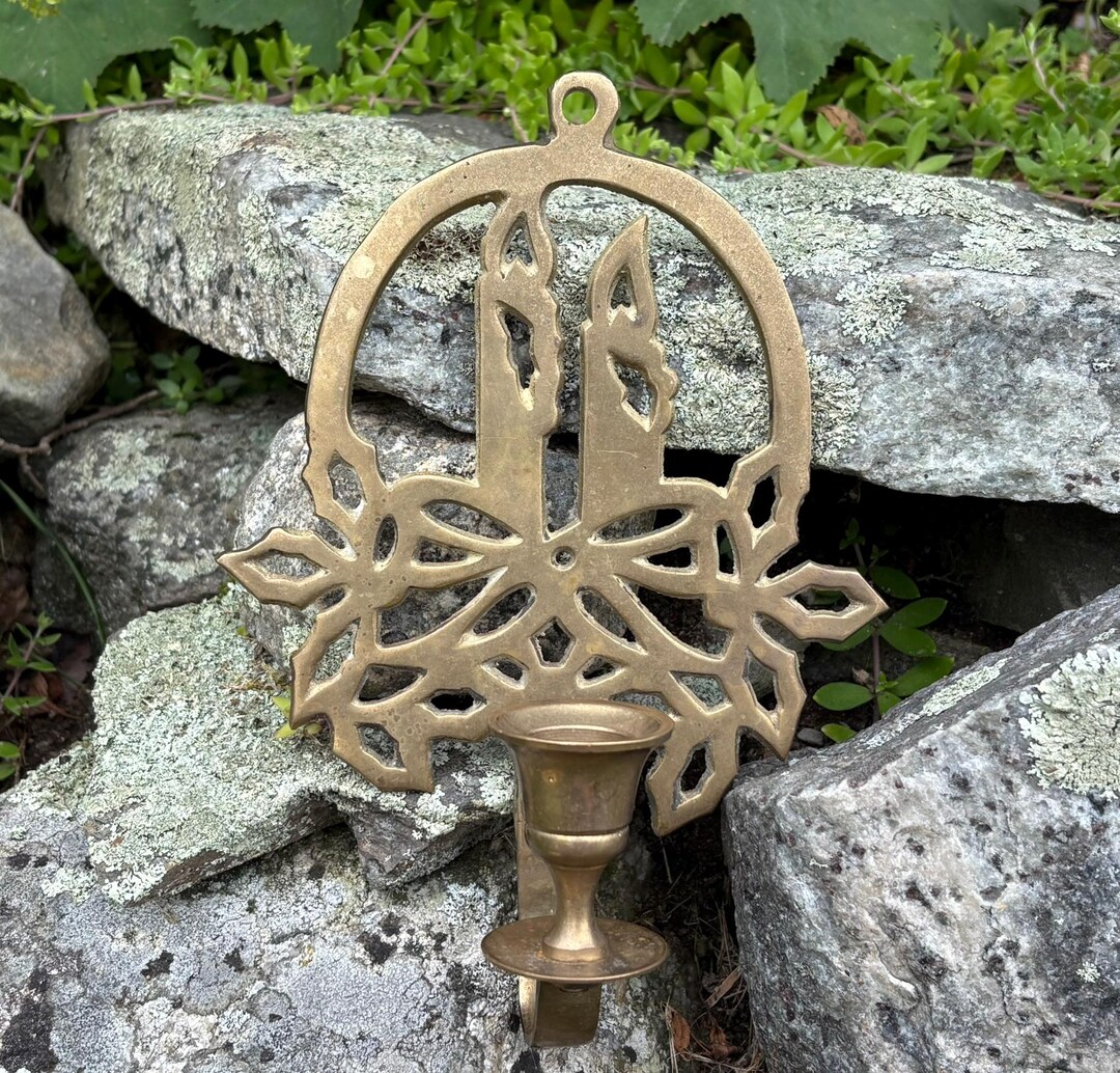 Vintage Brass Wall Sconce Christmas Candles and Holly Candle Holder ...