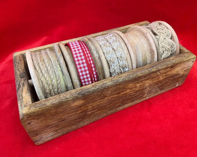 Wooden Open Top Box With Spools for Lace, Ribbon, Trim, Craft Sewing ...