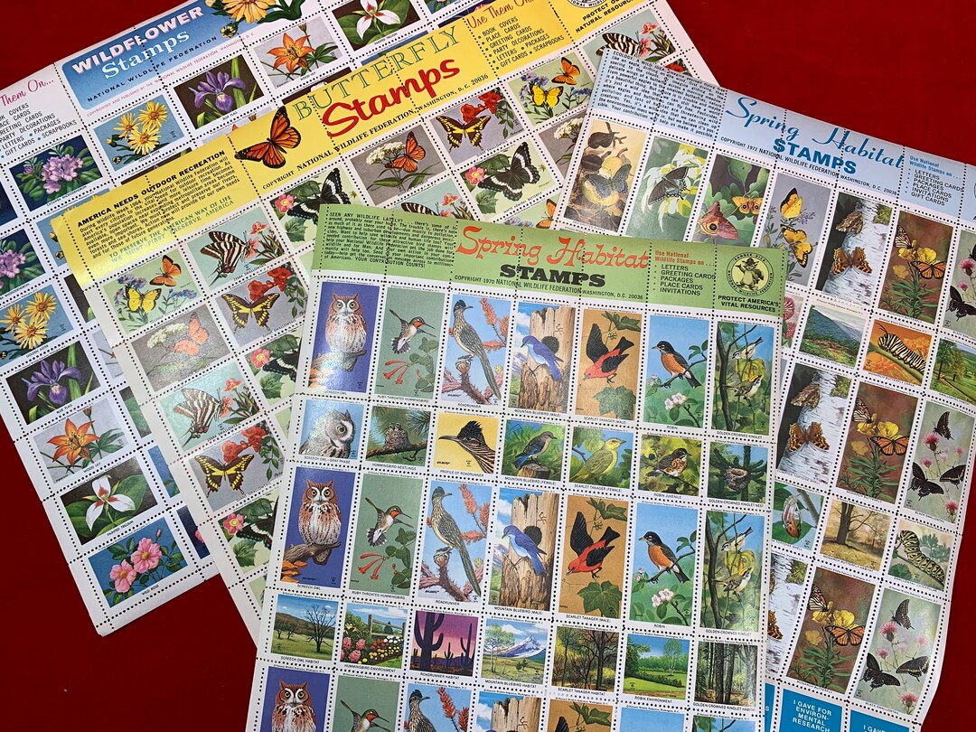 Vintage National Wildlife Conservation Stamps Flowers, Birds 4 Complete ...