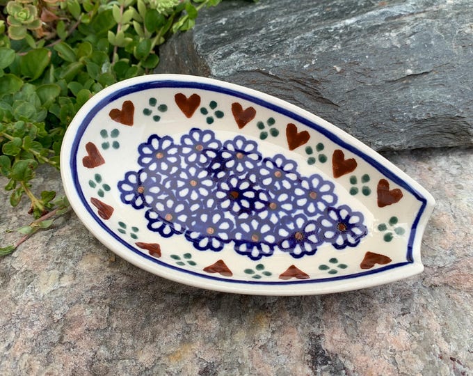 Boleslawiec Polish Pottery 5 In. Spoon Rest Floral and Hearts Design ...