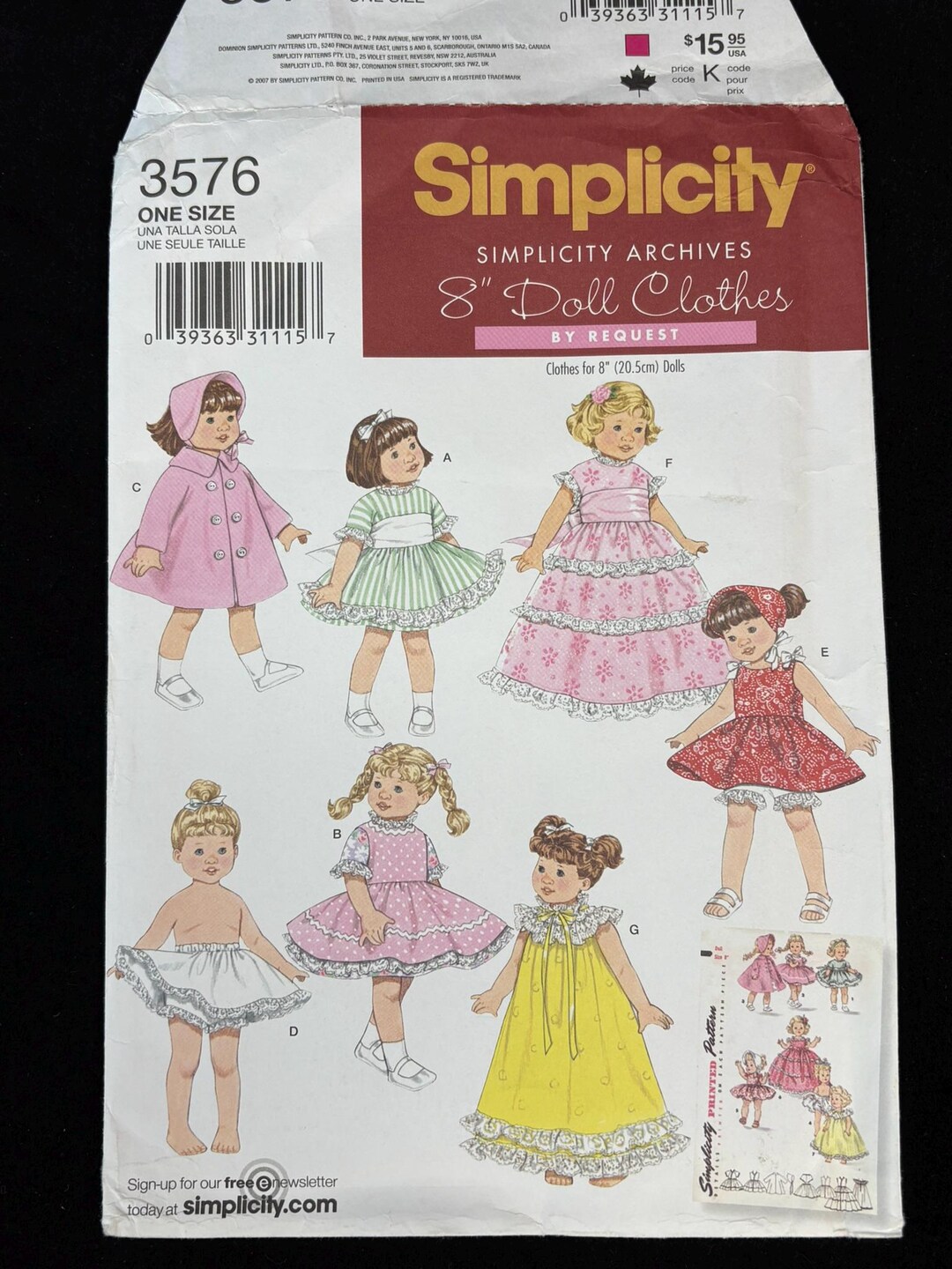 Simplicity 3576 Doll Clothes Sewing Pattern for 8 Inch Dolls | Remake ...