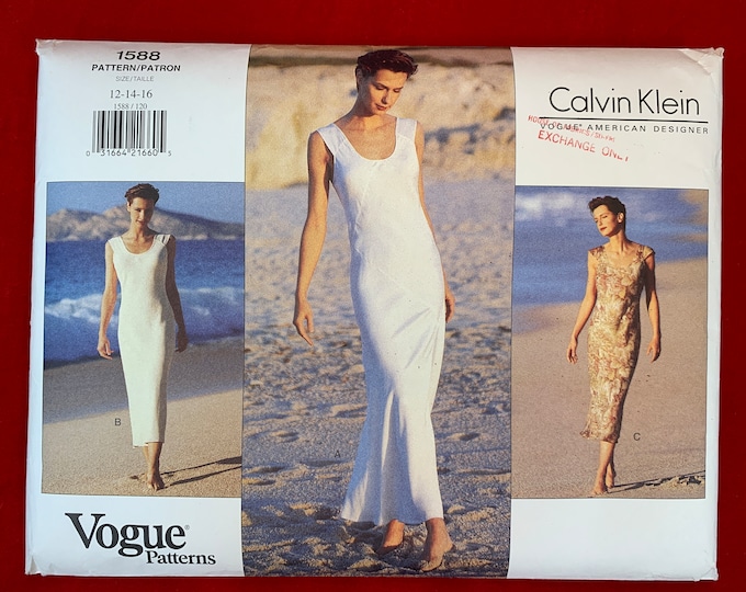 Vogue 1588 Calvin Klein Bias Cut Pullover Dress Sewing Pattern | Size ...