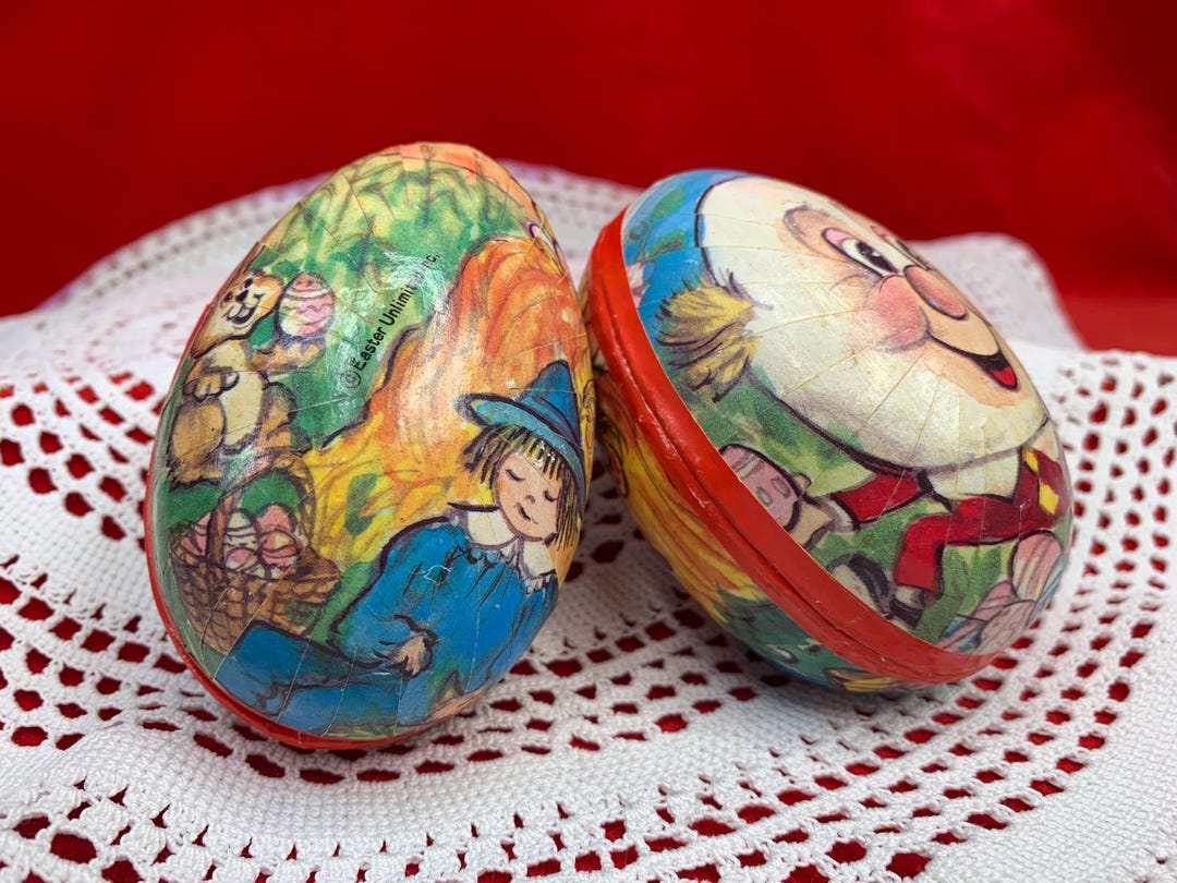 Pair of Small Paper Mache Easter Egg Candy Containers Made in Korea 3 1 ...