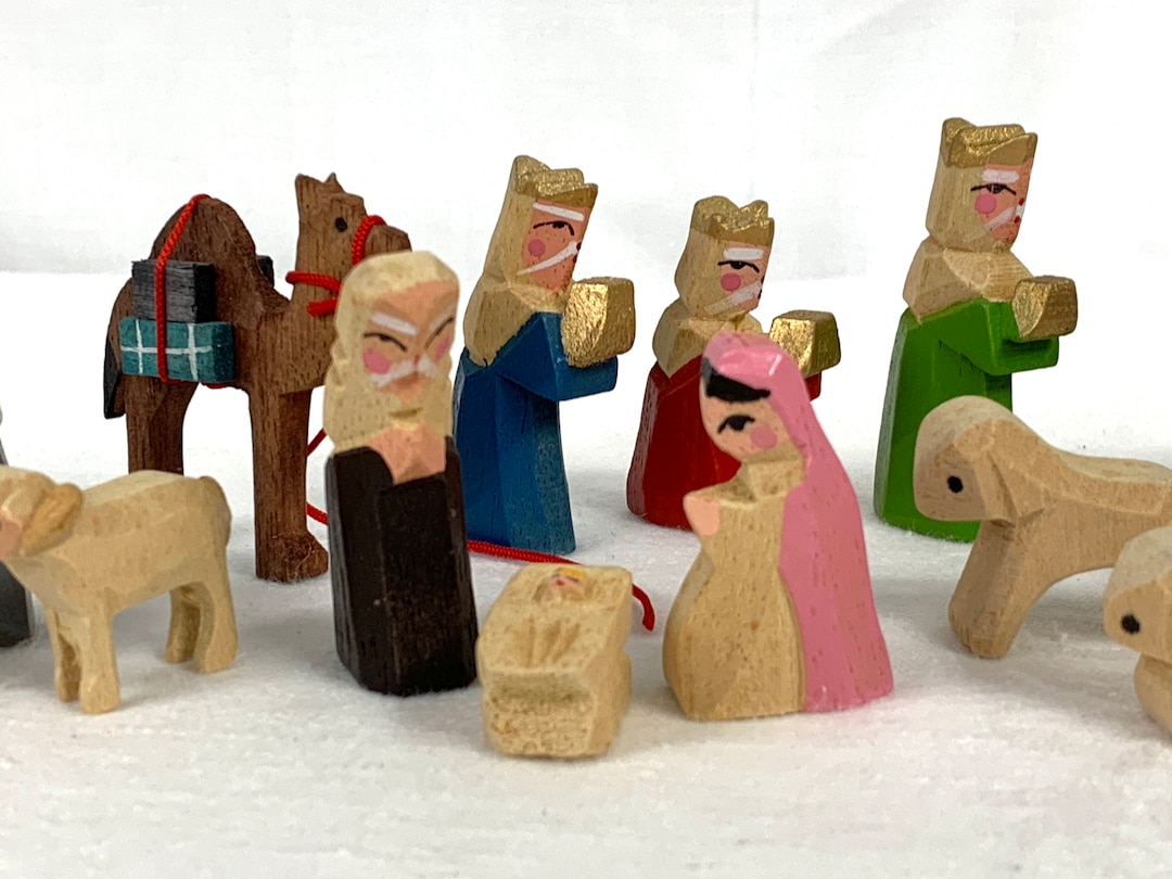 Vintage Miniature Wooden Carved Lillian Vernon Nativity Set 14 Piece ...