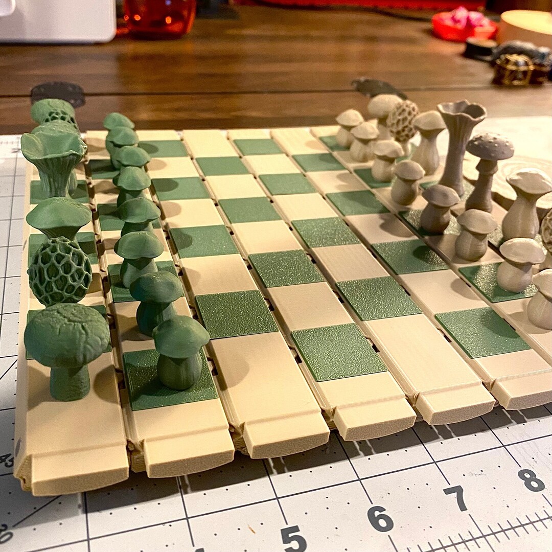 Forest Chess Set Magnetic Roll up Board With Mushroom Pieces 3D Printed ...