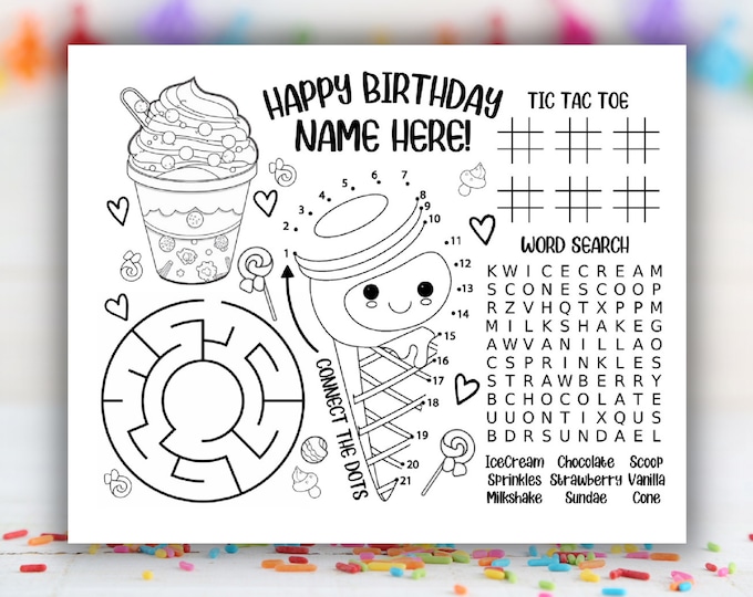 Cooking Party Coloring Placemat, Cooking Birthday, Personalized ...