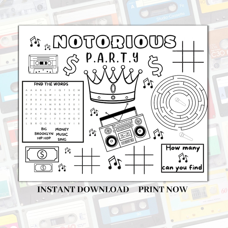 Notorious Party Kids Party Placemats , Coloring Placemat Printable ...
