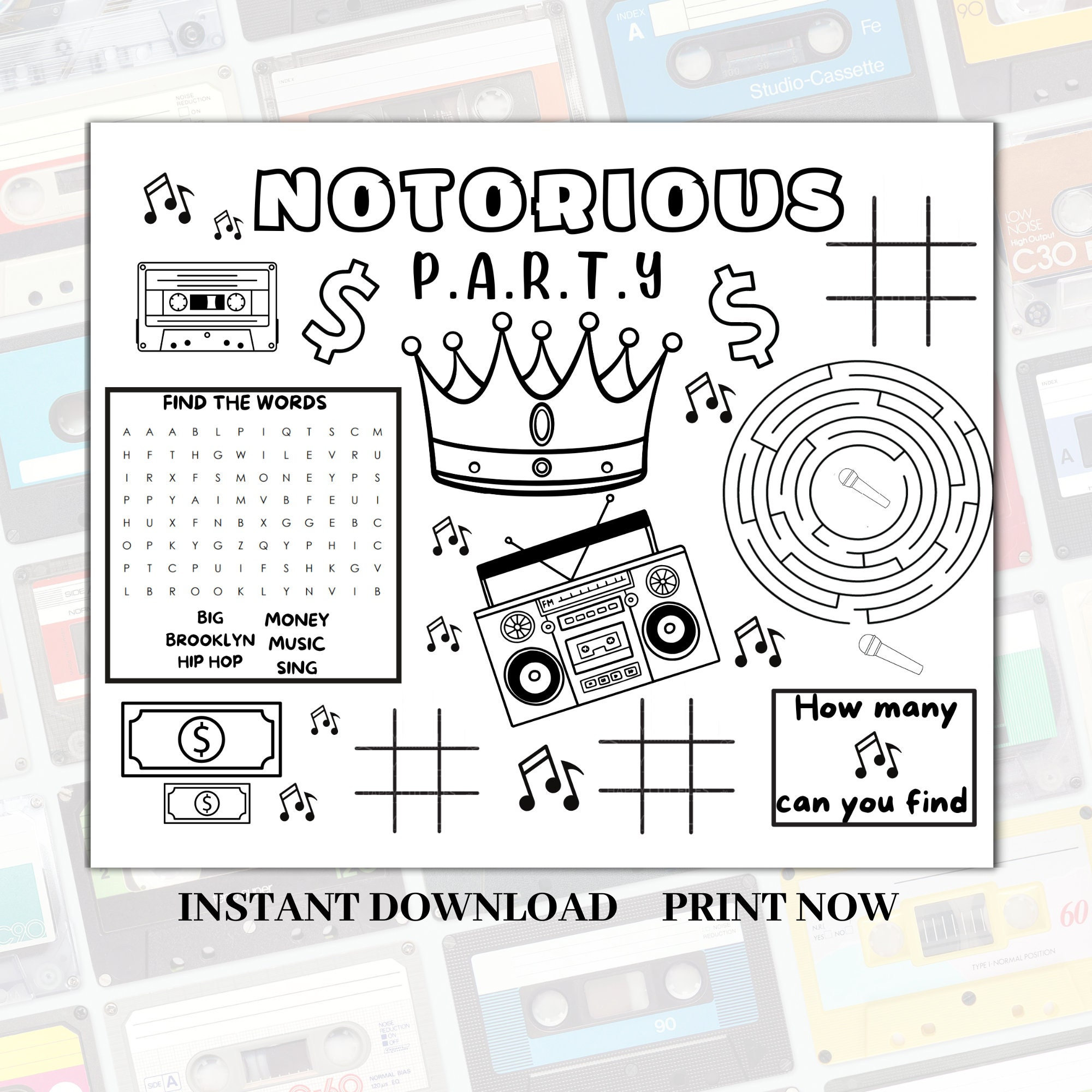 Notorious Party Kids Party Placemats , Coloring Placemat Printable ...