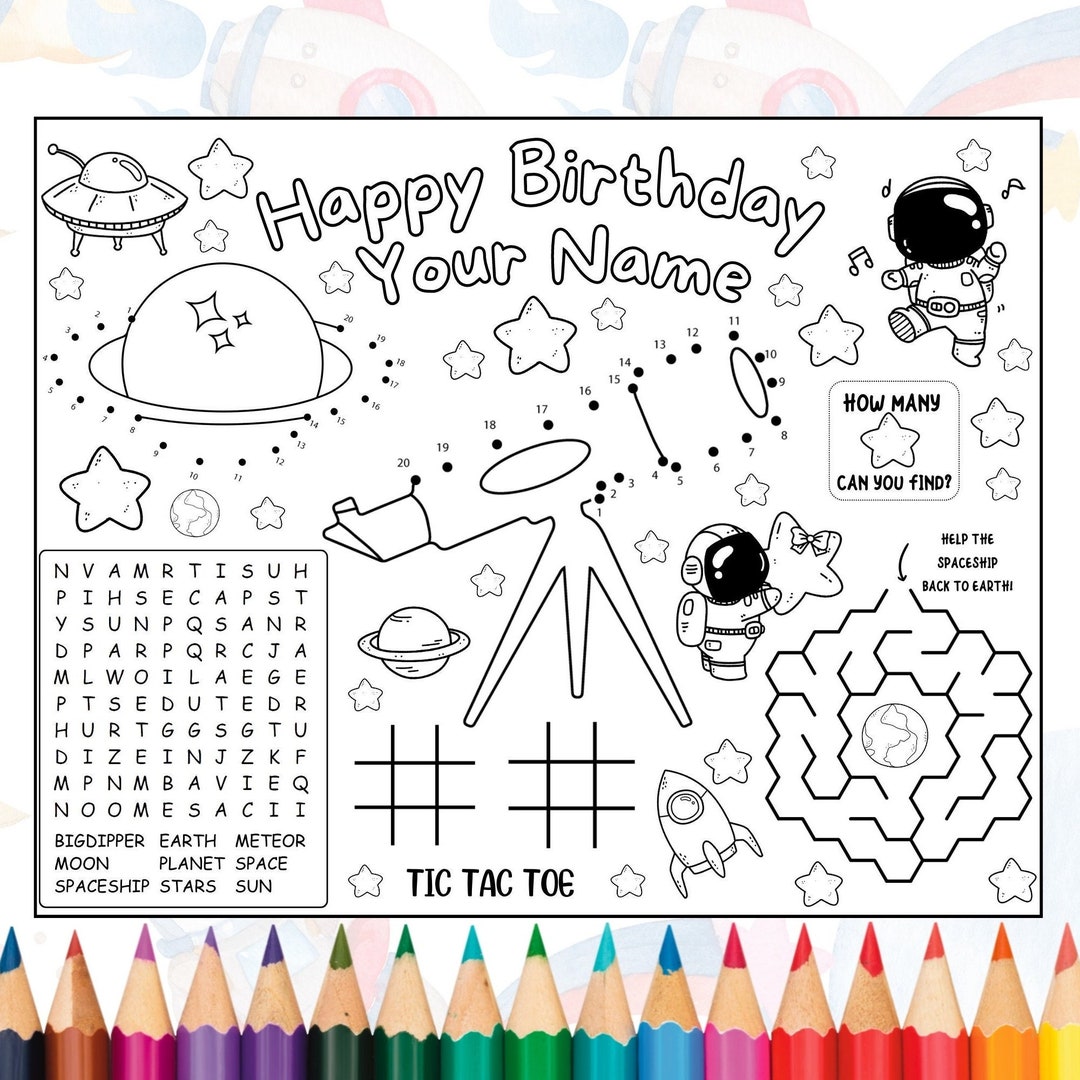 Outer Space Coloring Sheet Custom Space Placemat Printable - Etsy