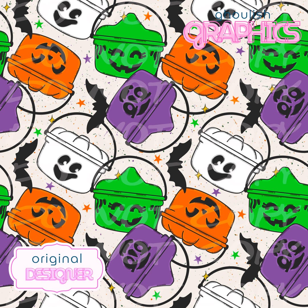 Halloween Buckets Seamless Pattern Halloween Spooky - Etsy