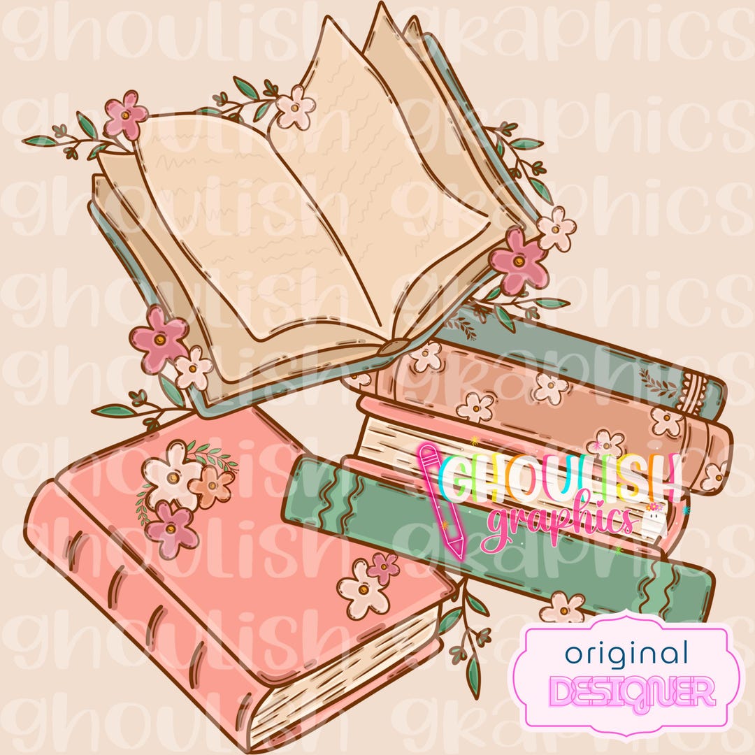 Whimsical Boho Floral Bookish PNG Sublimation Design Download Book ...
