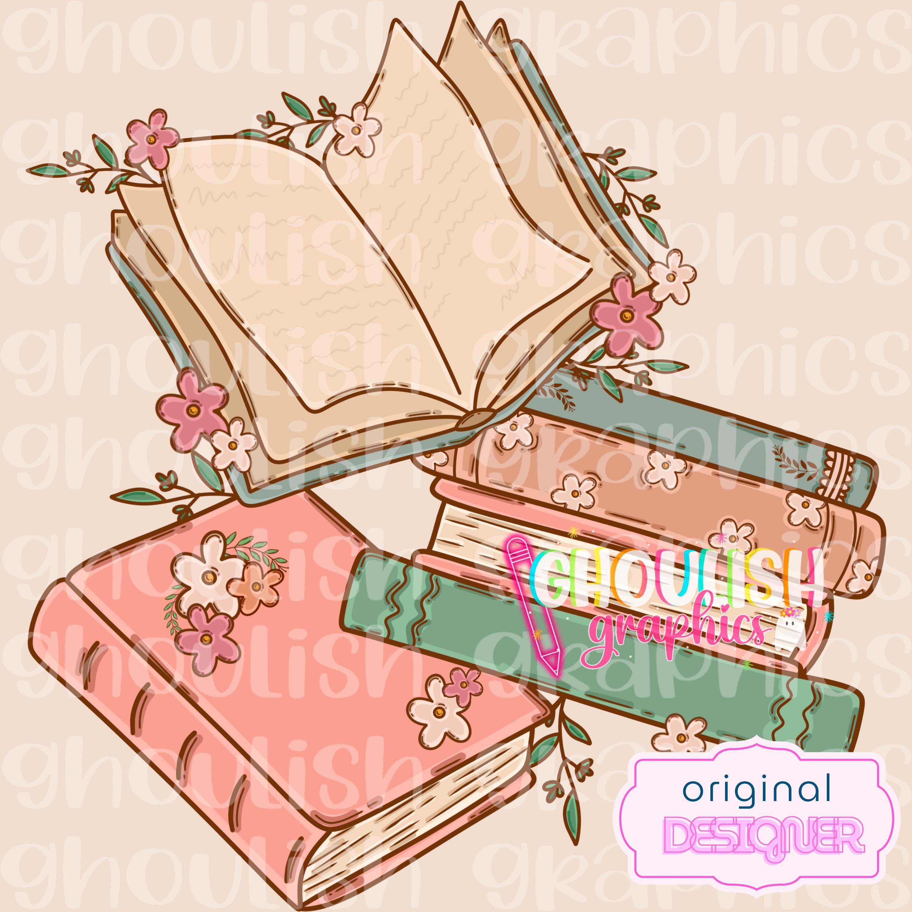 Whimsical Boho Floral Bookish PNG Sublimation Design Download Book ...