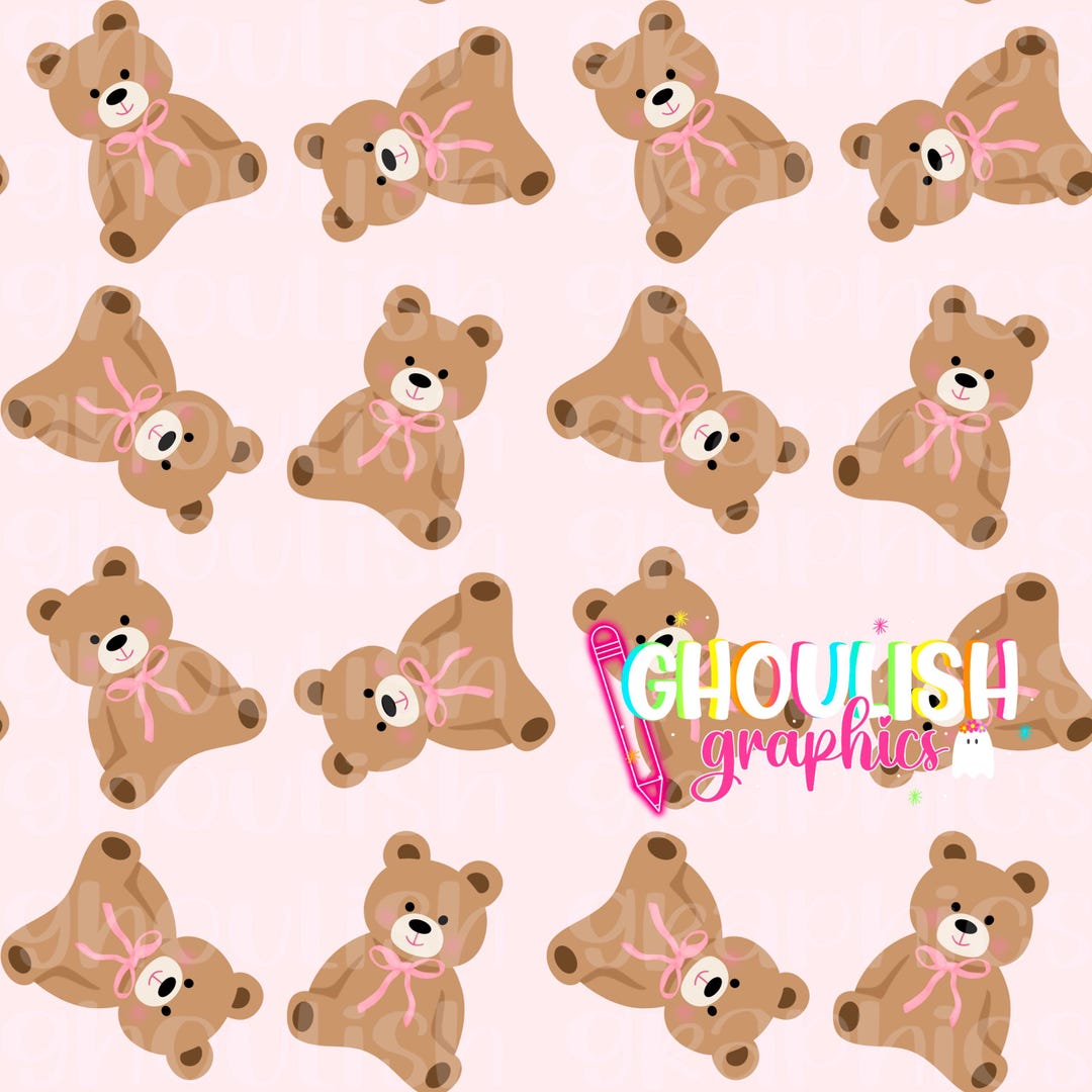 Coquette Teddy Bear Seamless File Cute Girl Bear With Bow Digital ...