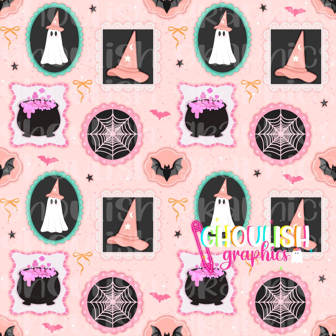 Spooky Cute Antique Halloween Frames Seamless Pattern Digital Download ...