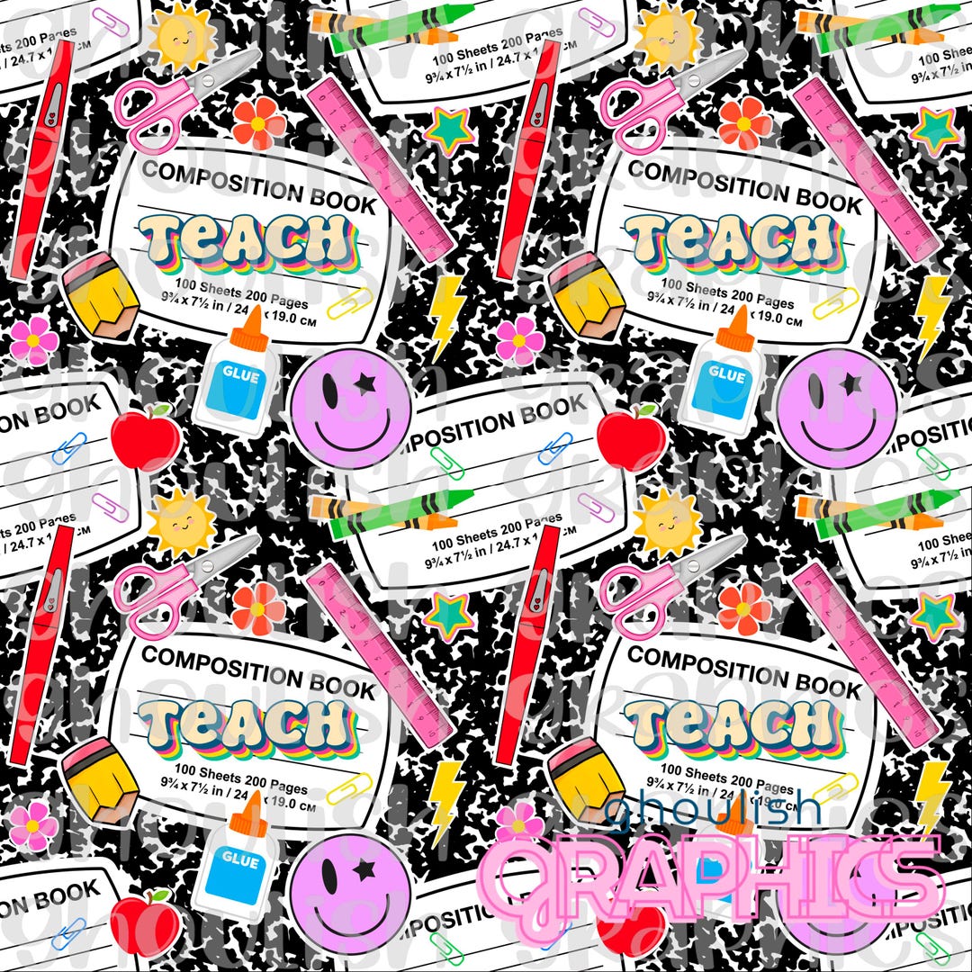 Teacher Composition Book Seamless Pattern Teacher Supplies Digital ...