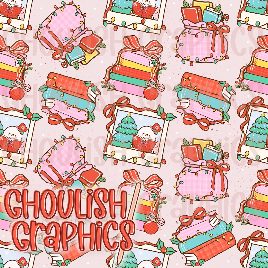 Christmas Bookish Seamless Pattern Reading Repeating Design Kindle ...
