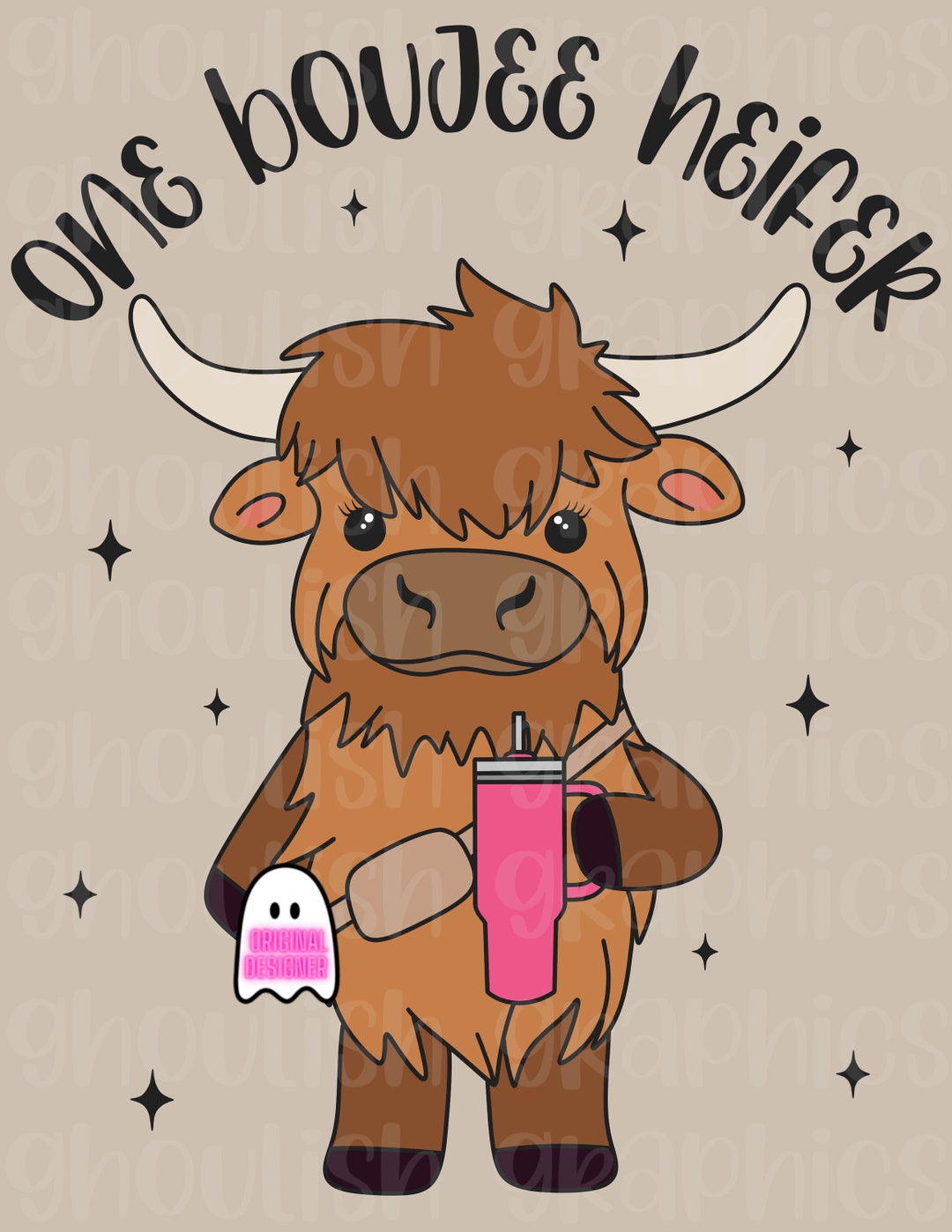 One Boujee Heifer Highland Cow Stanley Inspired Belt Bag PNG ...