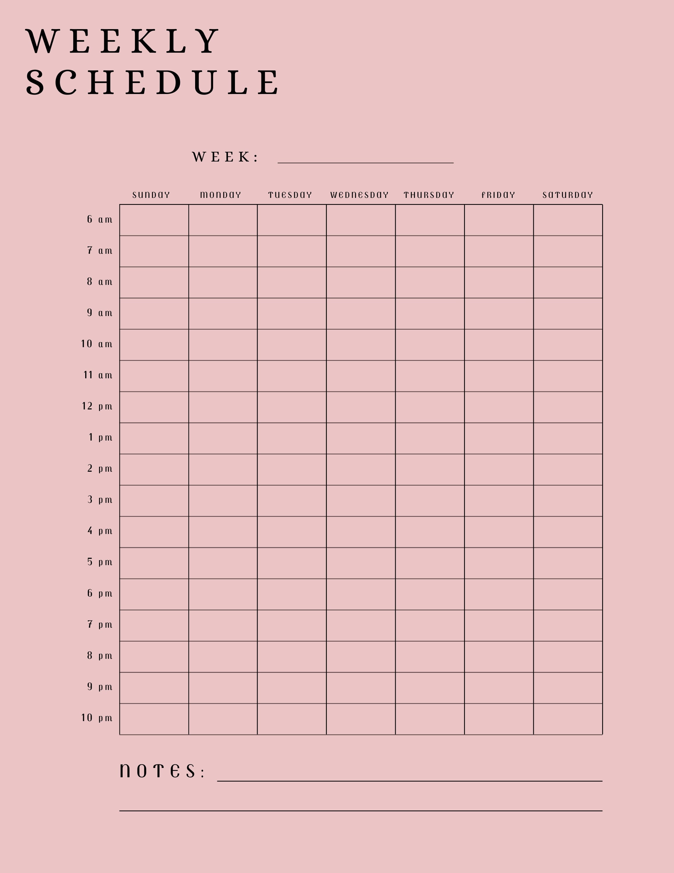 Weekly Schedule PDF Download - Etsy