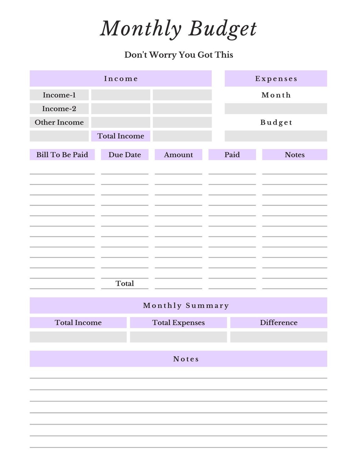 Monthly Budget PDF Print - Etsy