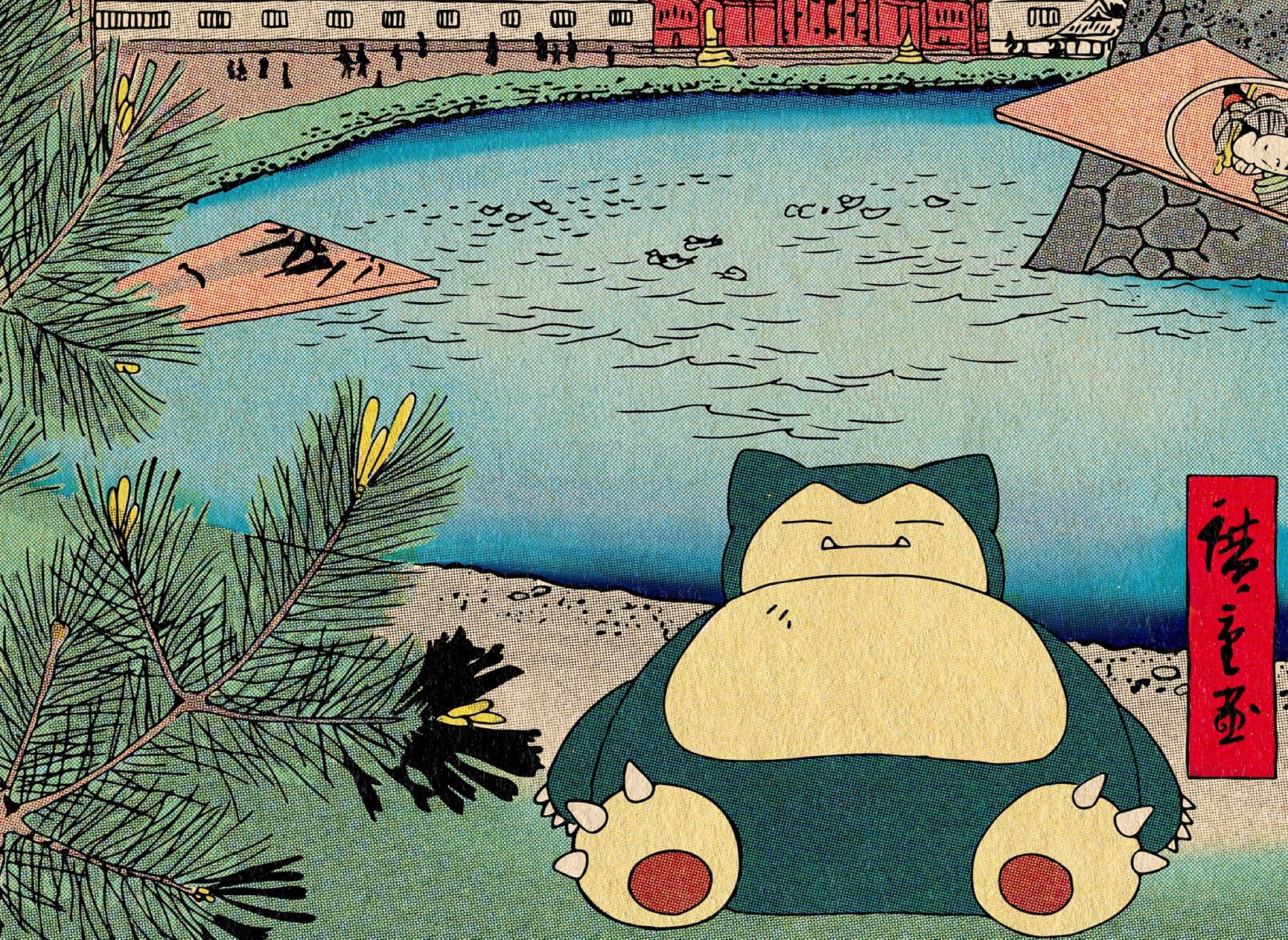 Snorlax Pokemon Art - Digital Download - Japanese Painting Inspired ...