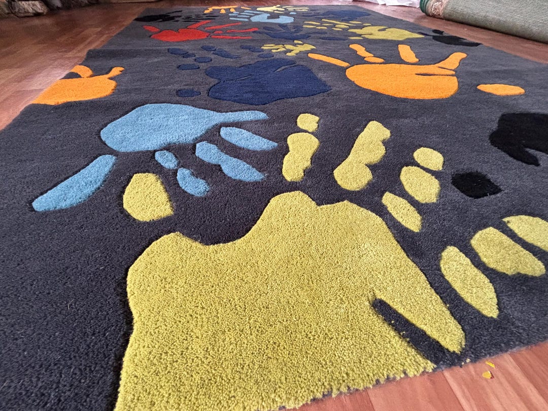 Modern Handprints Pattern Design Colour D.grey/multi 100% Woolen Area ...