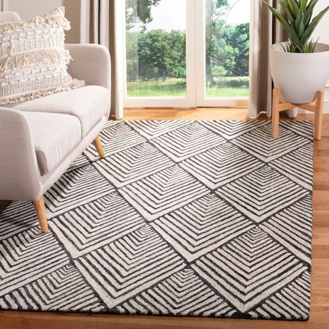 Diamond Rug Pattern Loop Pile Color Grey/white Hand-tufted High Quality ...