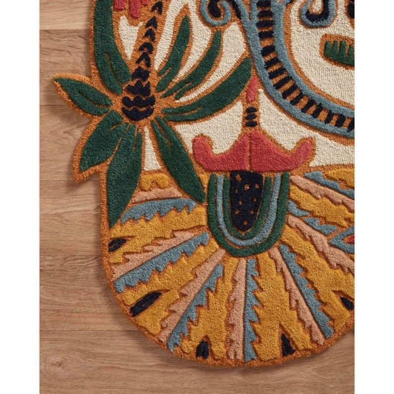 Irregular Shape Floral Area Rug Loop/cut With Hand Carved for Your Home ...