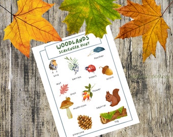 Nature Scavenger Hunt Activity Sheet Woodland Autumn - Etsy