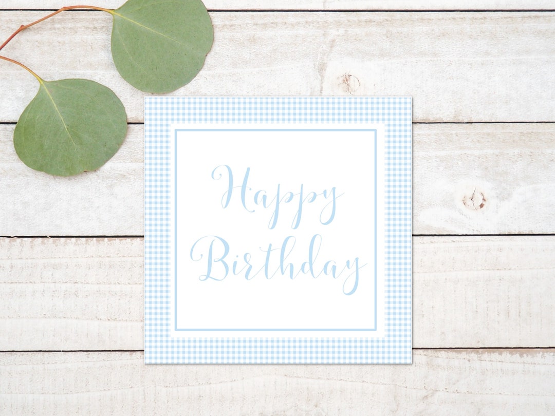 Printable Happy Birthday Gift Tag Boys Blue Gingham Birthday - Etsy
