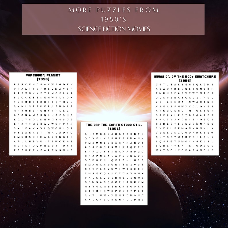 1950's Sci-fi Movies Forbidden Planet 1956 Word Search - Etsy