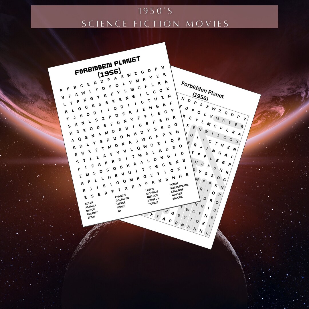 1950's Sci-fi Movies Forbidden Planet (1956) Word Search - Etsy