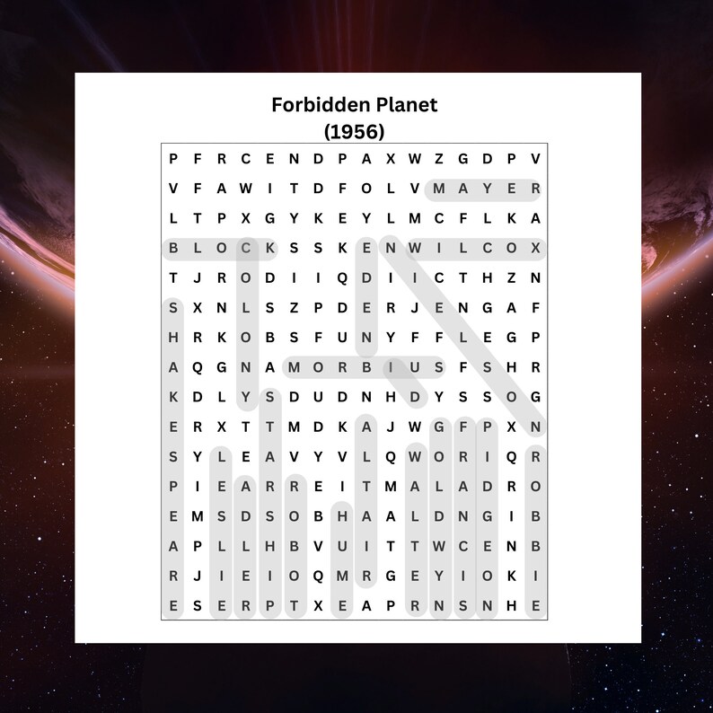 1950's Sci-fi Movies Forbidden Planet 1956 Word Search - Etsy