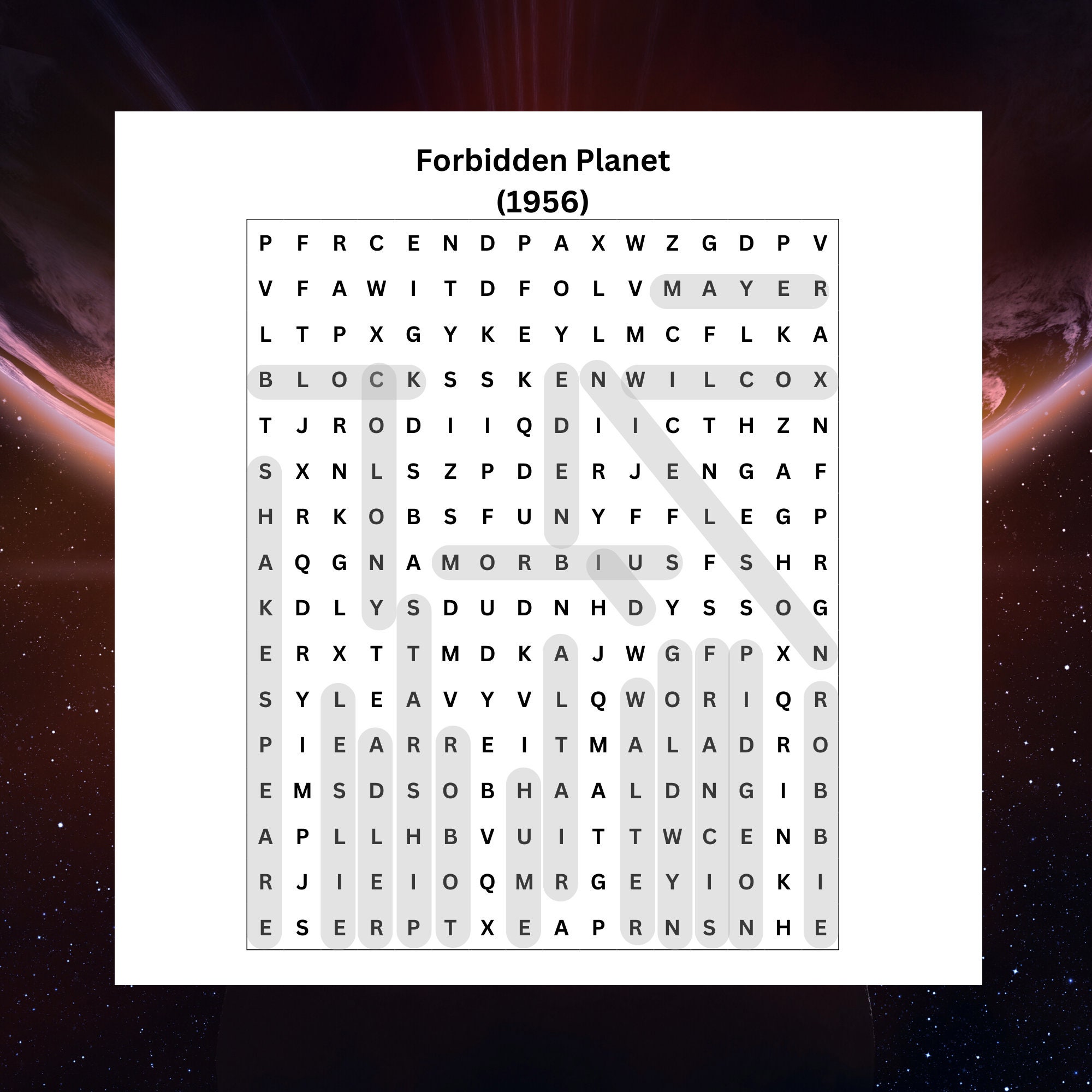 1950's Sci-fi Movies Forbidden Planet 1956 Word Search - Etsy
