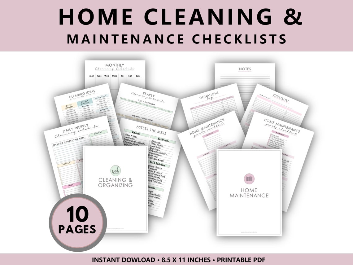 Home Cleaning and Maintenance Checklists Printable, Home Cleaning ...