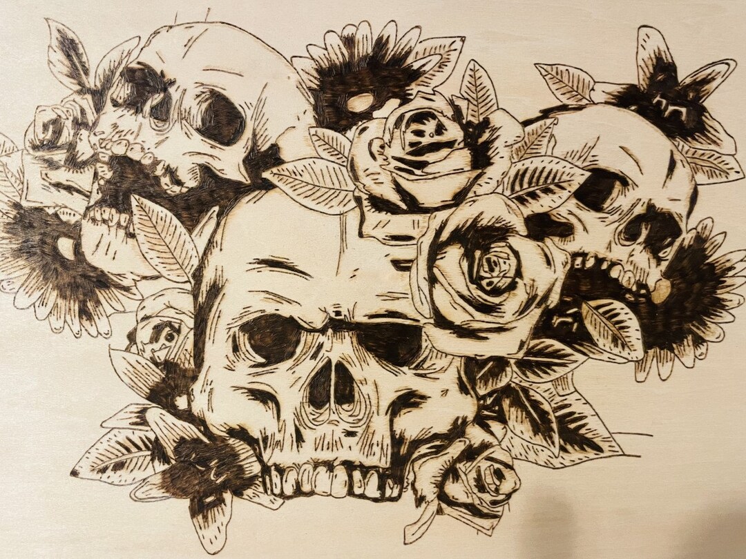 Schedel kunst Pyrografie hout verbranding Gotische tekening - Etsy ...