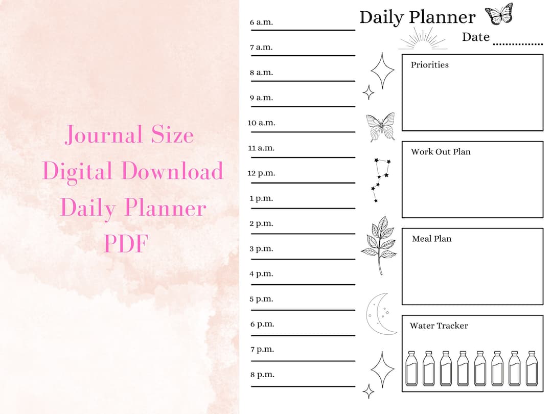 Daily Day Planner Printable Digital Download PDF File Including Water ...