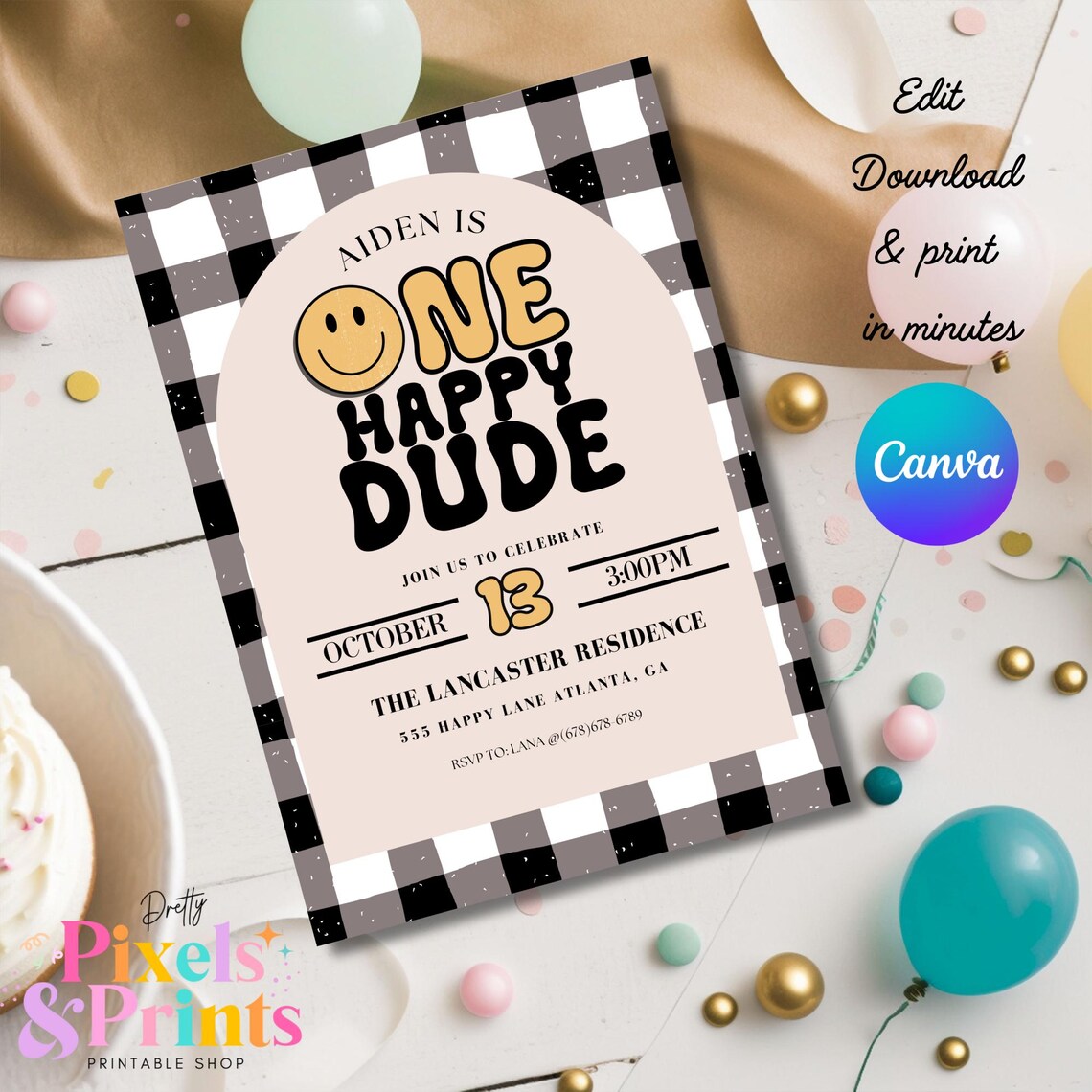 One Happy Dude Birthday Invitation Template, Printable Invitation ...