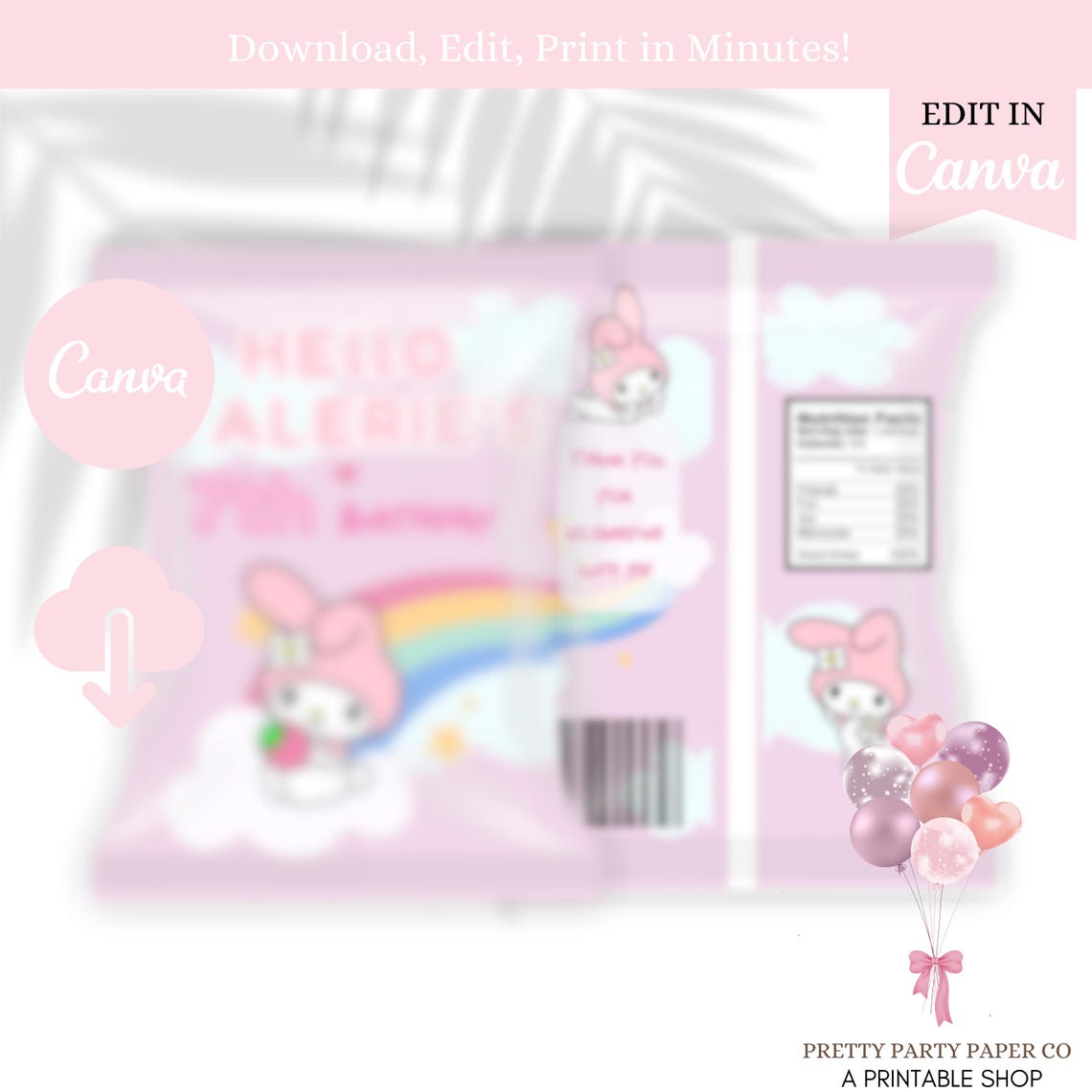 Bunny Friend Party Chip Bag Template Editable in Canva | Cute DIY Favor ...