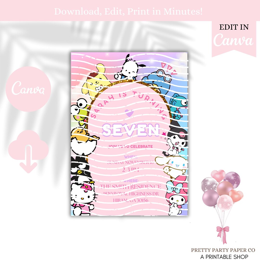 Editable Kawaii Birthday Invitation | Cute Kitty Inspired Party ...