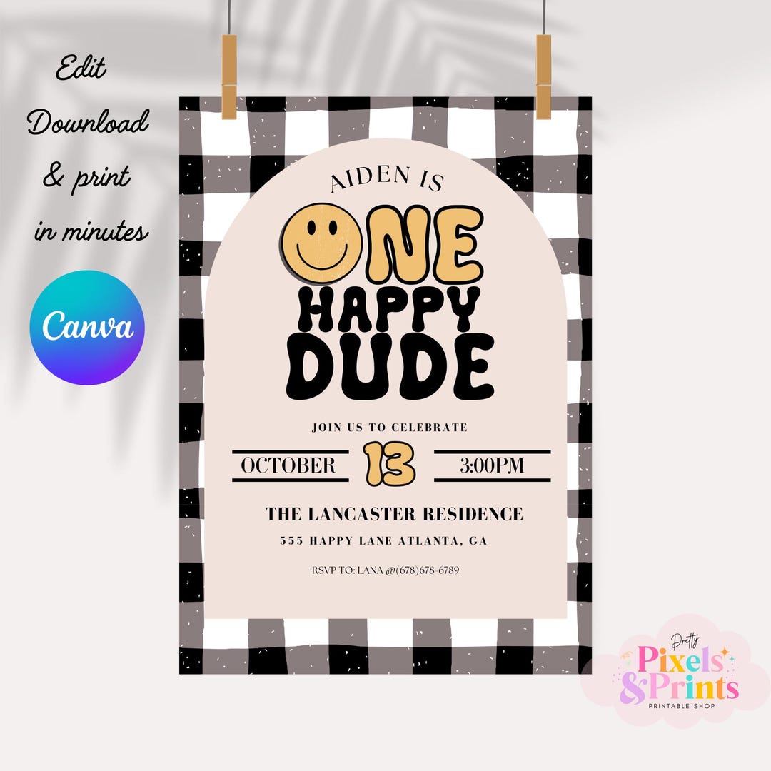 One Happy Dude Birthday Invitation Template, Printable Invitation ...