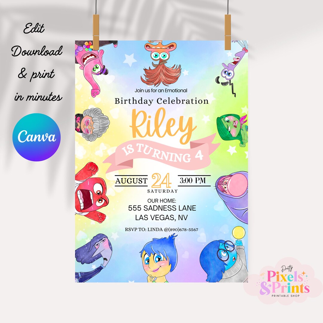 Inside Out 2 Invitation, Customizable Canva Template, Invite Instant ...