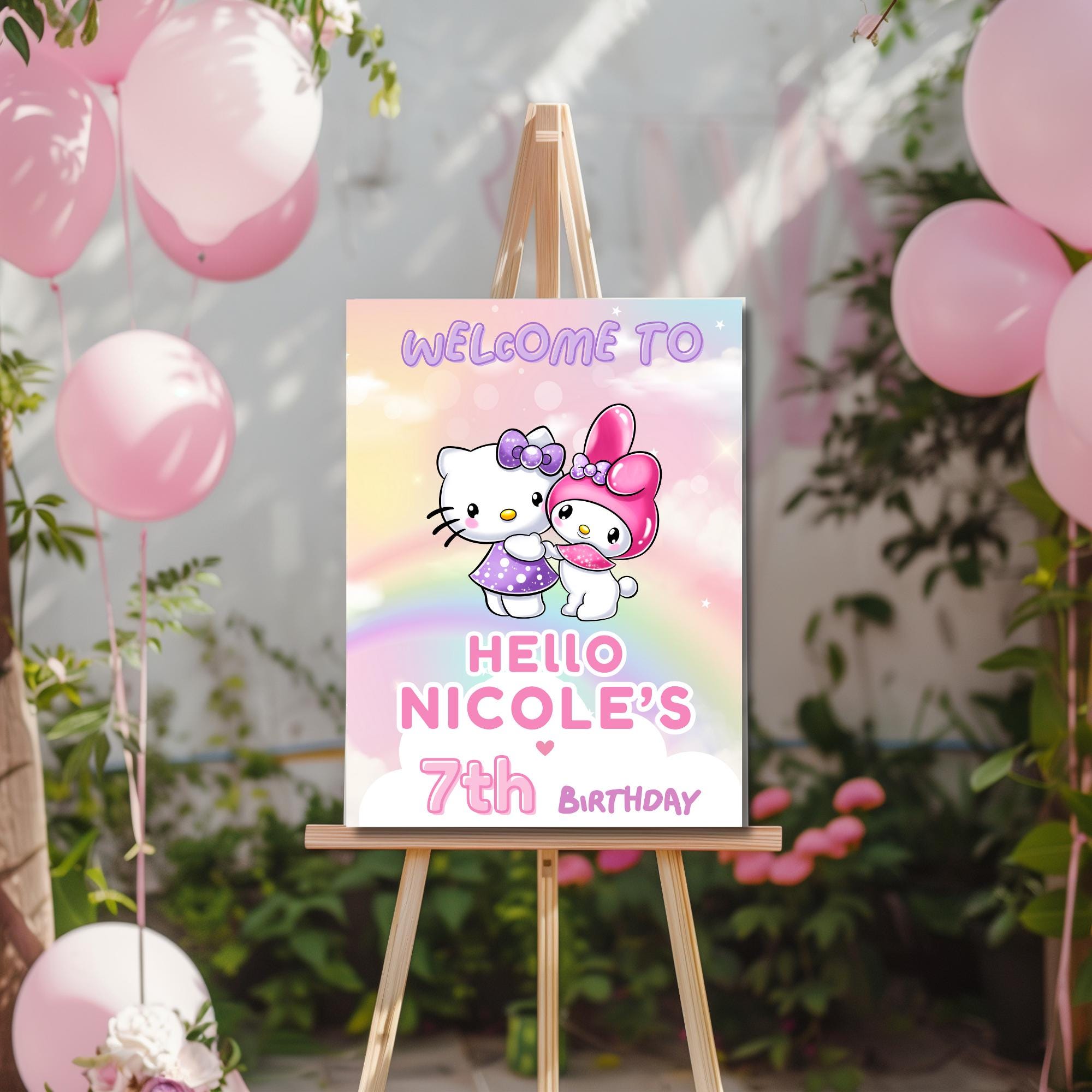 Kawaii Cat Editable Welcome Sign, Kawaii Birthday Theme, Canva Template ...