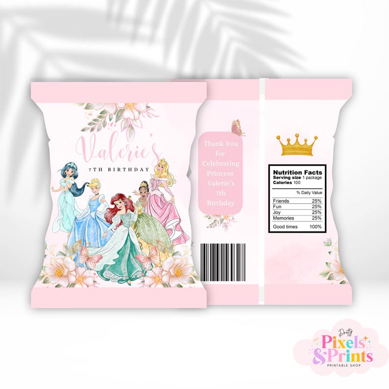 Princess Theme Chip Bag Template Editable in Canva DIY Party Favor ...