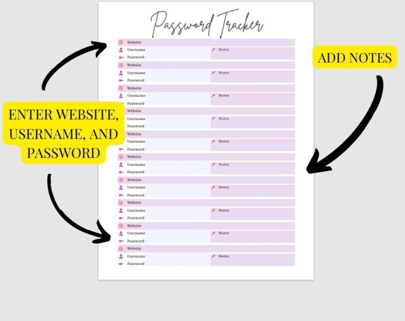 Password Tracker Printable PDF Digital Planner, Blue and Pink, Username ...