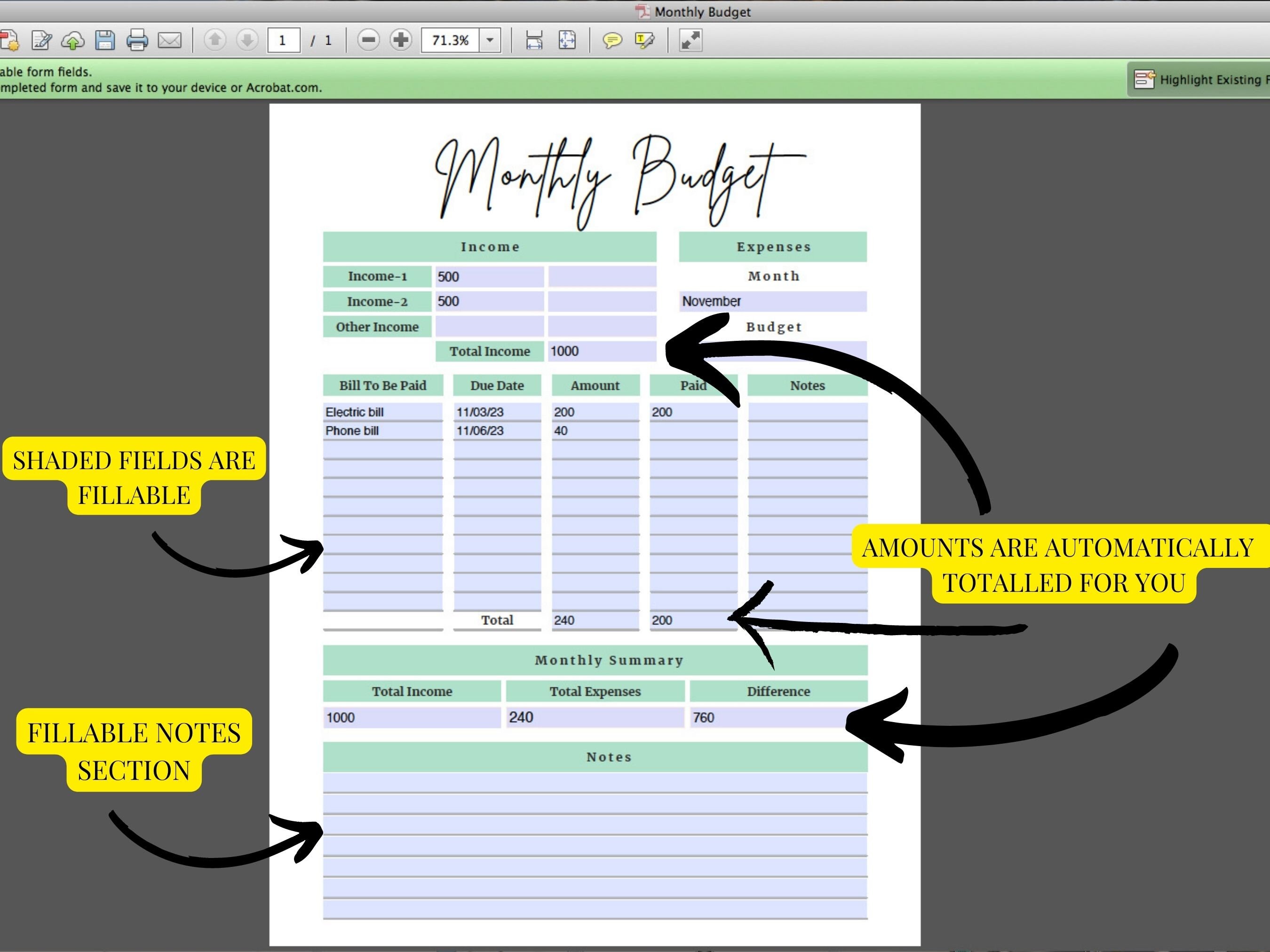 Monthly Budget Printable PDF Digital Planner, Financial Organizer ...