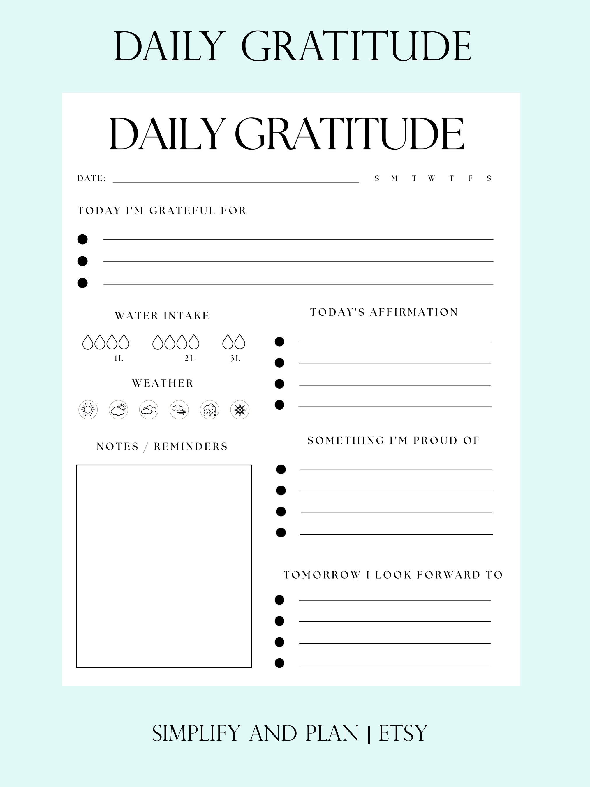 Daily Gratitude Printable PDF Digital Planner, Daily Affirmation, Give ...