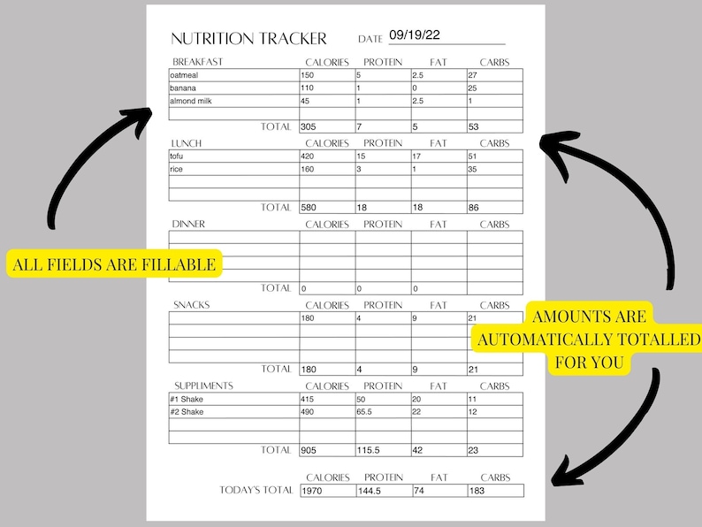 Nutrition Tracker, Printable, Diet Planner, Daily Calorie, Protein, Fat ...