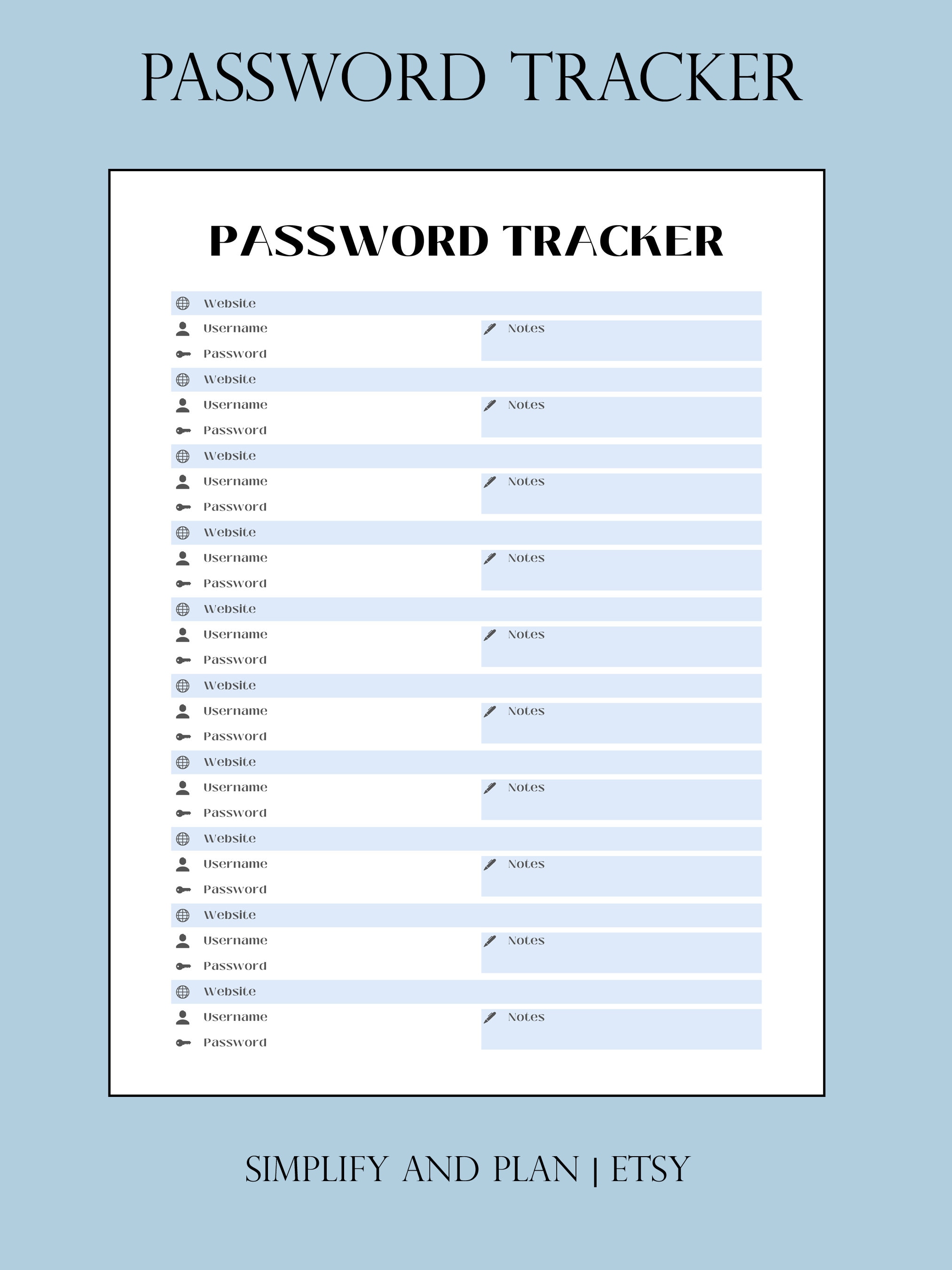 Password Tracker Printable PDF Digital Planner, Blue and Pink, Username ...