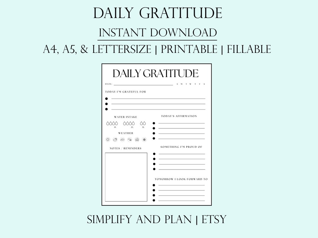 Daily Gratitude Printable PDF Digital Planner, Daily Affirmation, Give ...